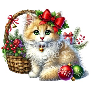 12 PNG Christmas Kitten Clipart Bundle, Set 6, Cute Christmas Cats ...