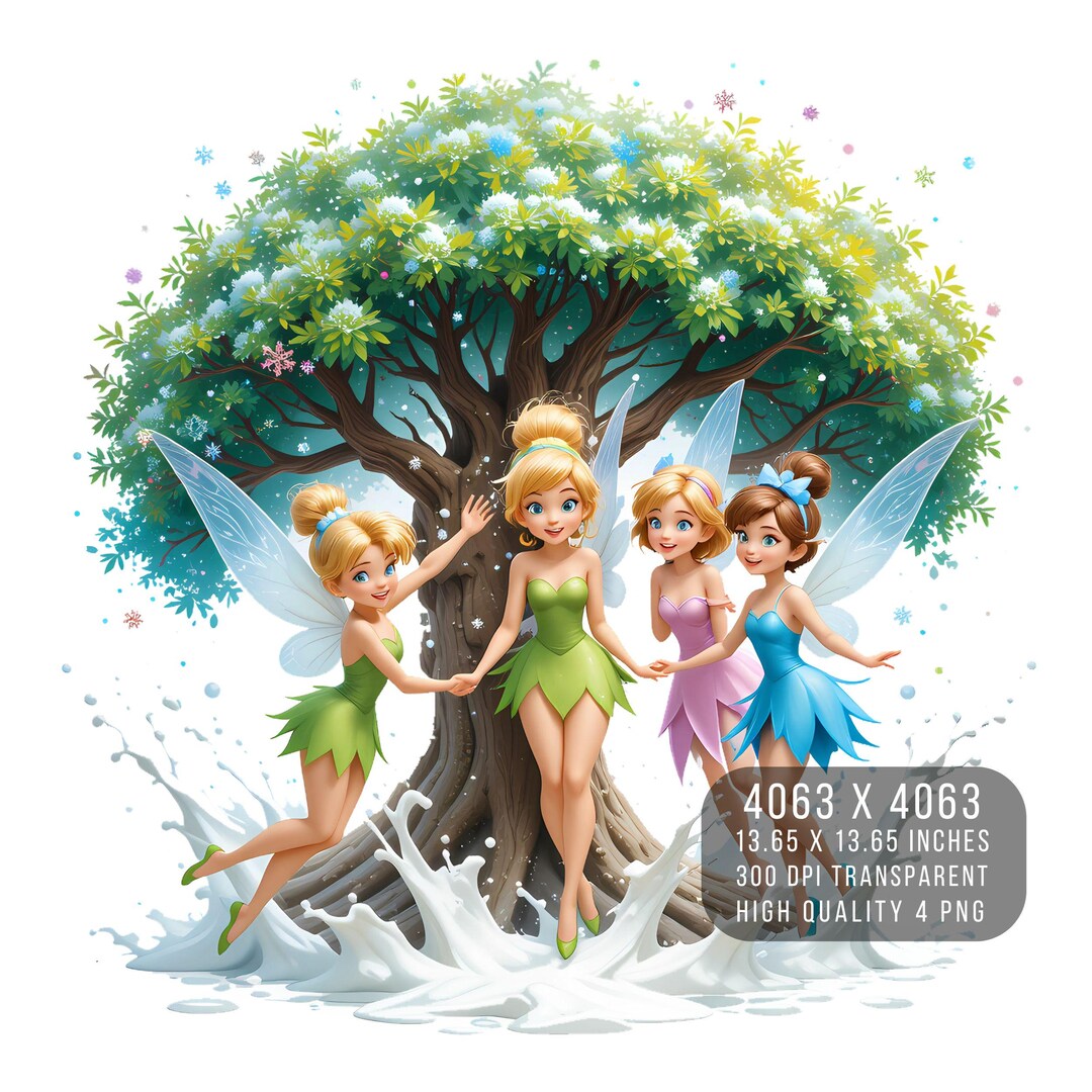 4 PNG Tinkerbell Fairies Watercolor Splash Digital Design PNG File for ...