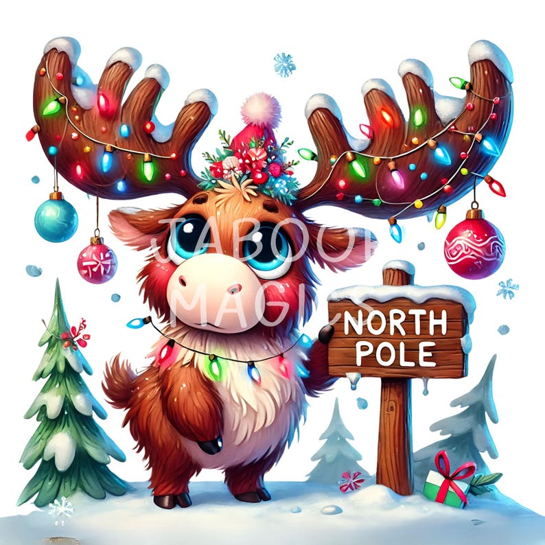 Christmas Moose PNG Clipart | Holiday Lights, Snowy Ornament (digital ...
