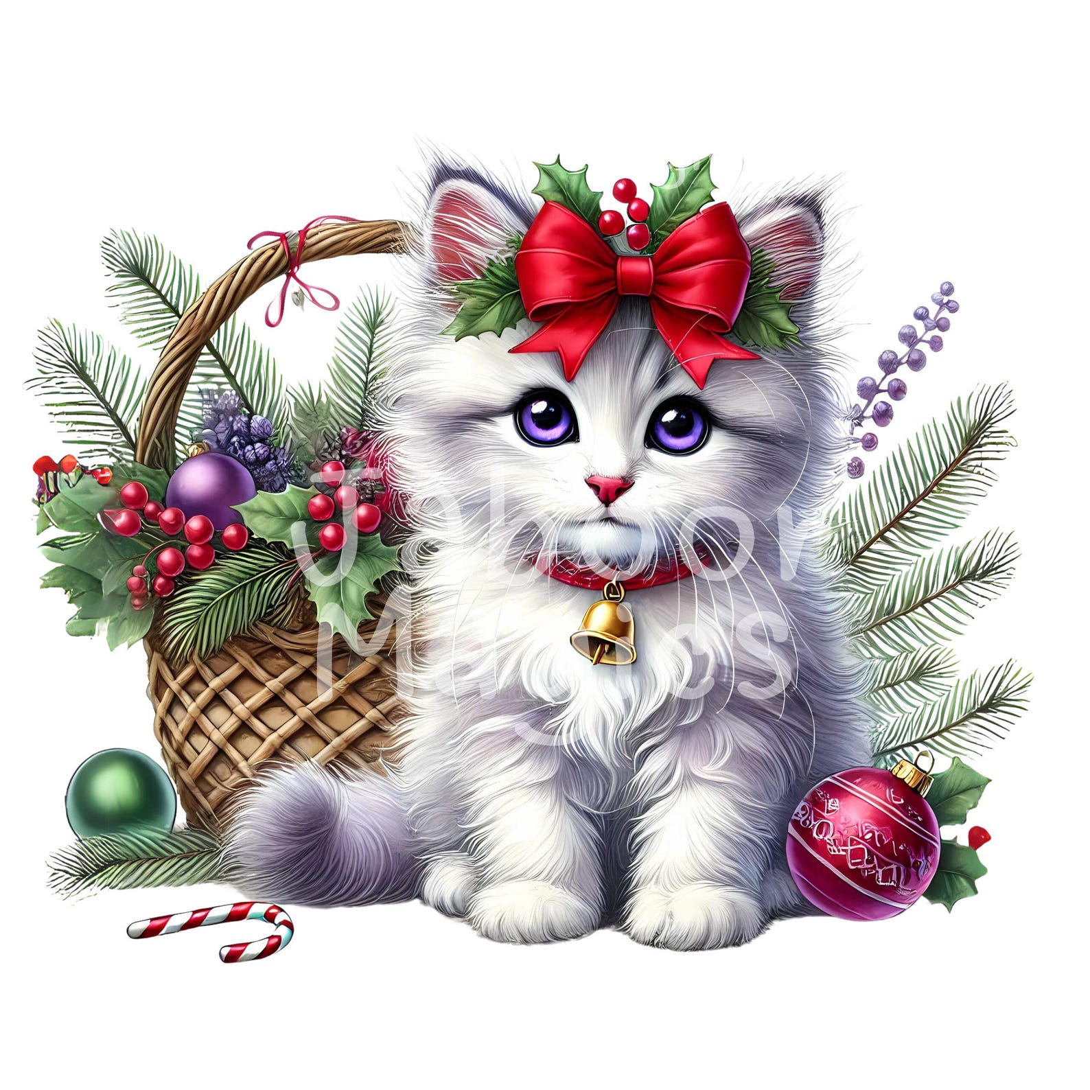 12 PNG Christmas Kitten Clipart Bundle, Set 6, Cute Christmas Cats ...