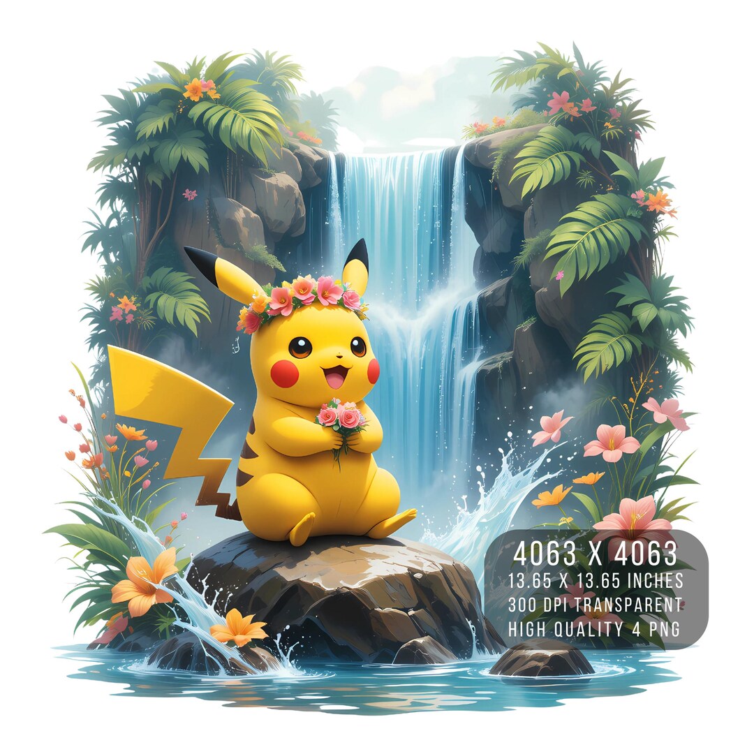 Pikachu PNG - Watercolor Floral Design, Sublimation (digital Download ...
