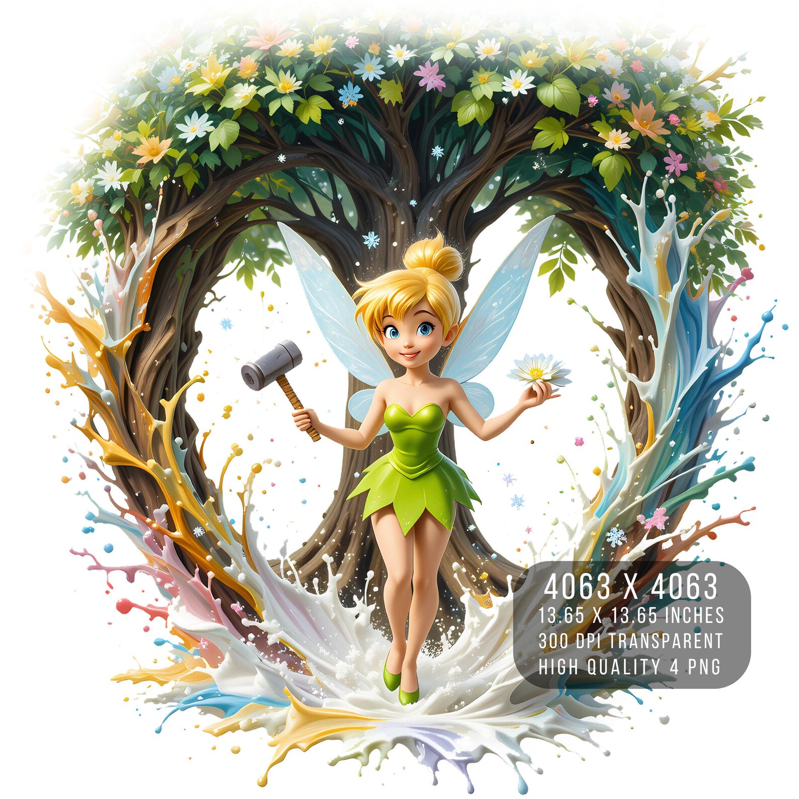 4 PNG Tinkerbell Fairies Watercolor Splash Digital Design PNG File for ...