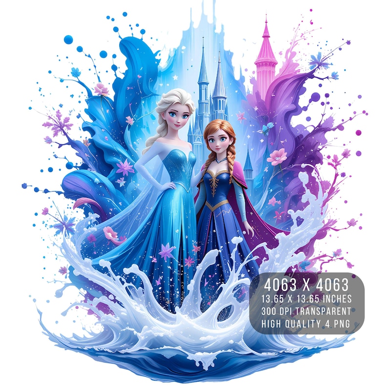 4 PNG Elsa and Anna Frozen Splash and Watercolor Digital Design PNG ...