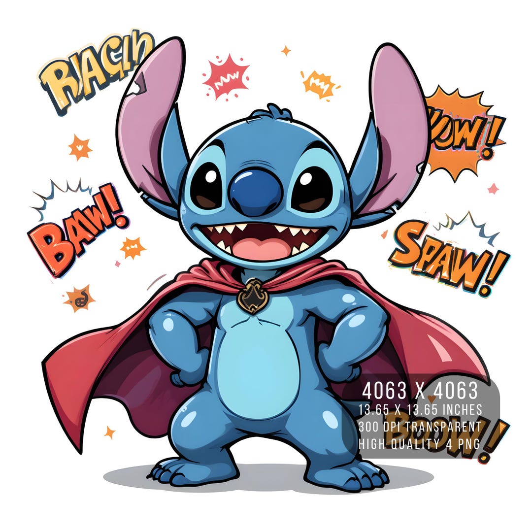 Superhero Stitch PNG - Transparent Cartoon Design (digital Download ...