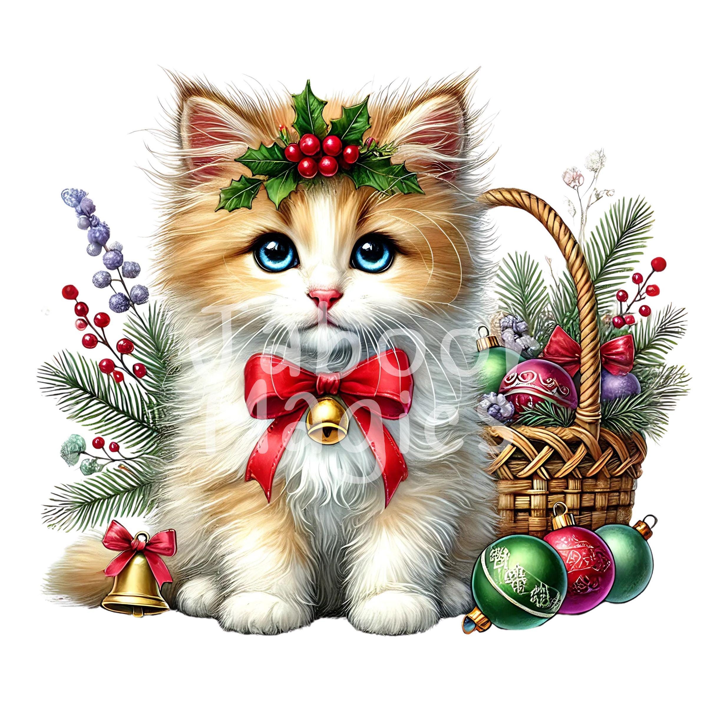 12 PNG Christmas Kitten Clipart Bundle, Set 6, Cute Christmas Cats ...