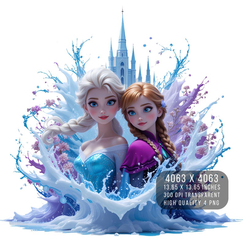 4 PNG Elsa and Anna Frozen Splash and Watercolor Digital Design PNG ...