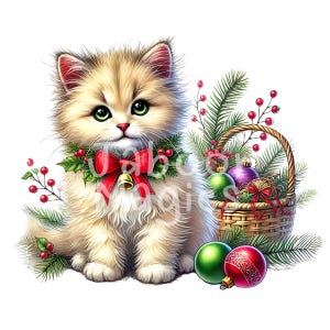 12 PNG Christmas Kitten Clipart Bundle, Set 6, Cute Christmas Cats ...