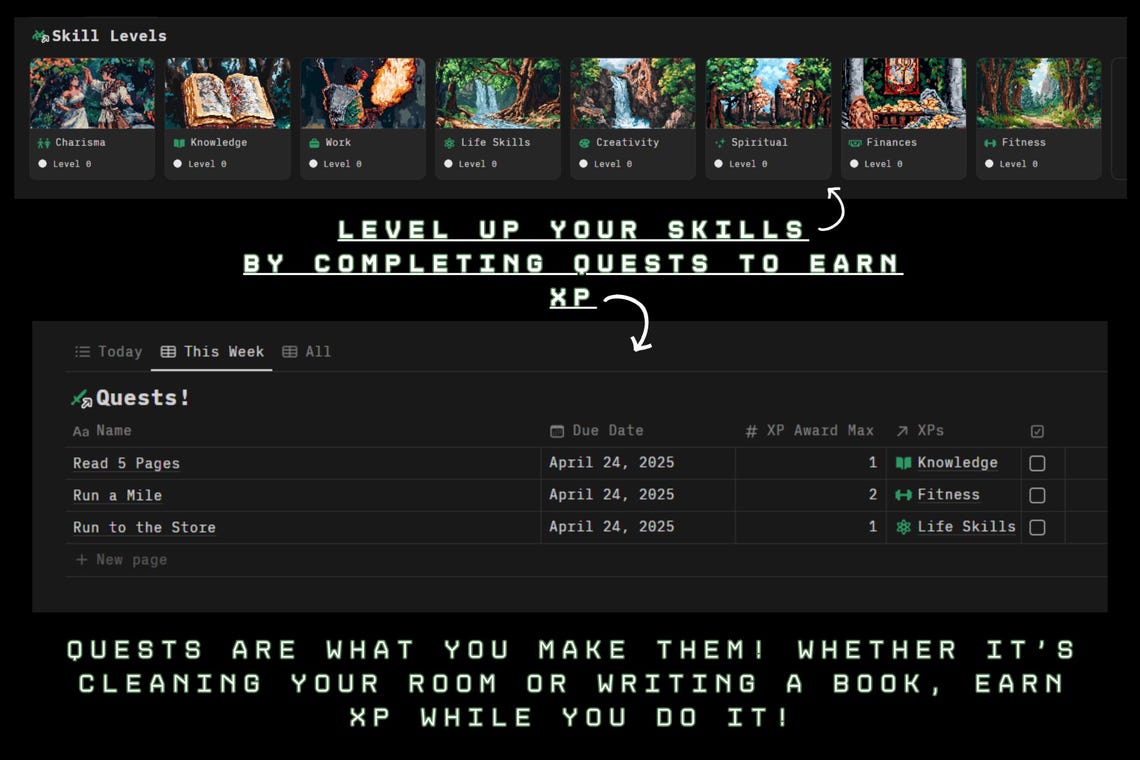 Gamify Your Life Notion Planner RPG Dashboard One Page Template Task ...