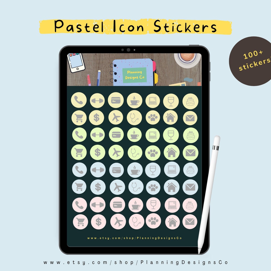 Digital Pastel Icon Stickers in PNG Format for Planners - Etsy