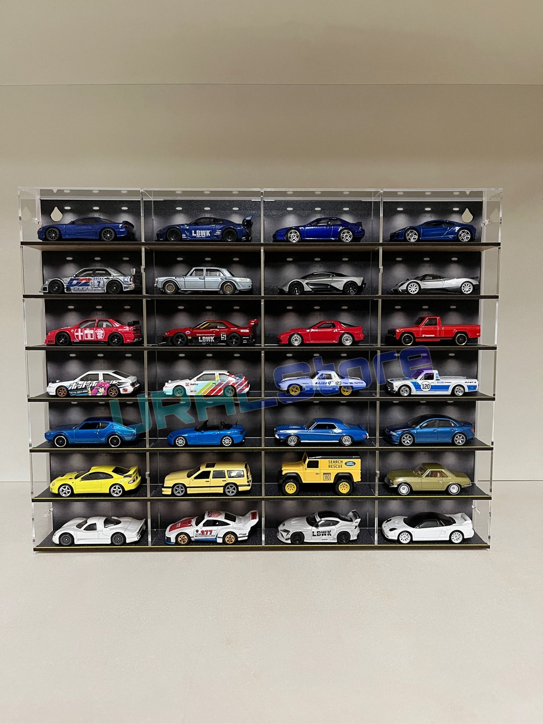 1/64 Scale Display Case for 28 Diecast Cars Storage Wall Stand Rack ...