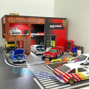 For 1:64 Scale Diecast Cars Advan Service Diorama and Parking Lot for ...