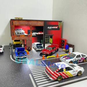 For 1:64 Scale Diecast Cars Advan Service Diorama and Parking Lot for ...