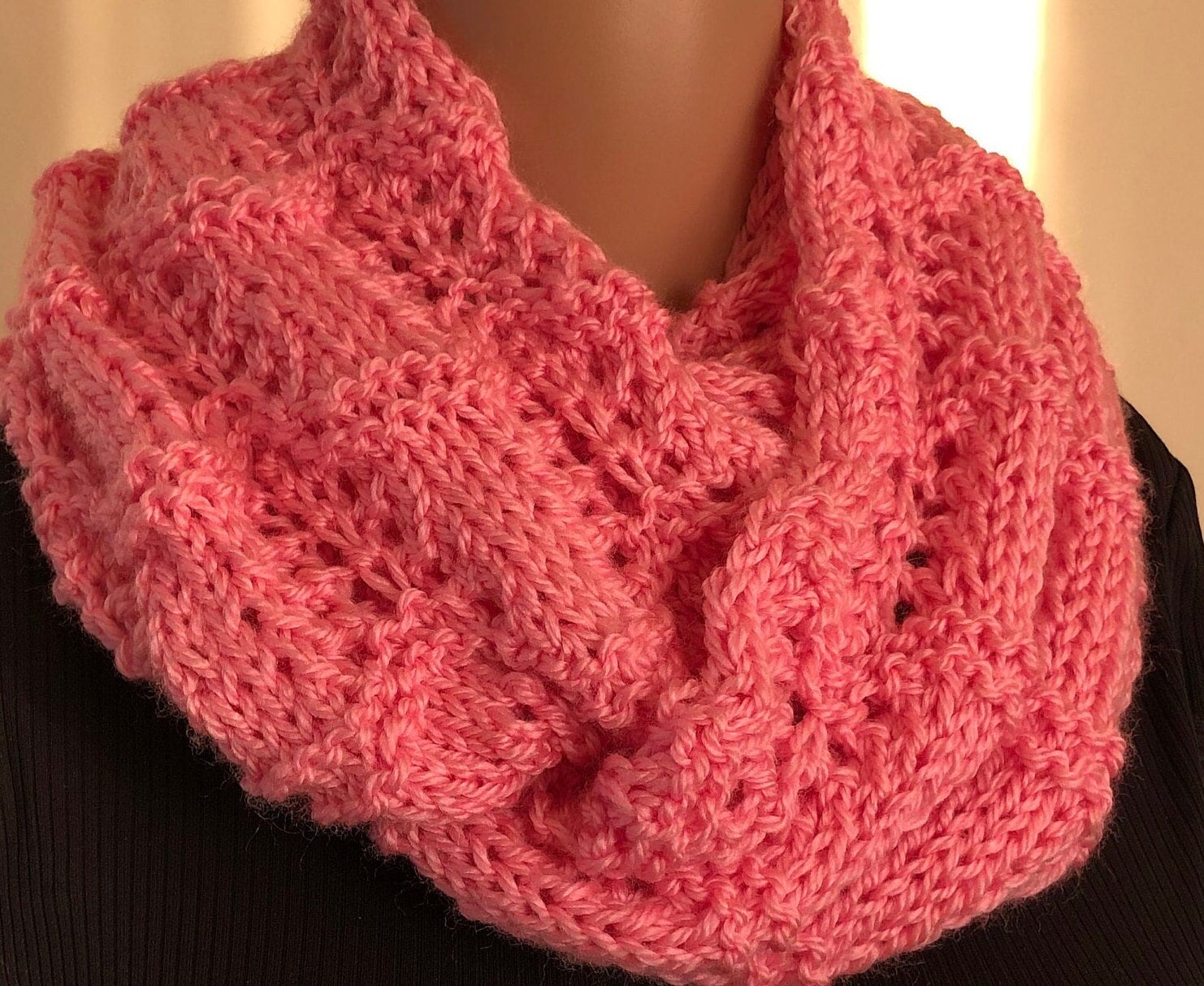 Pink-knitted Infinity Cowl - Etsy