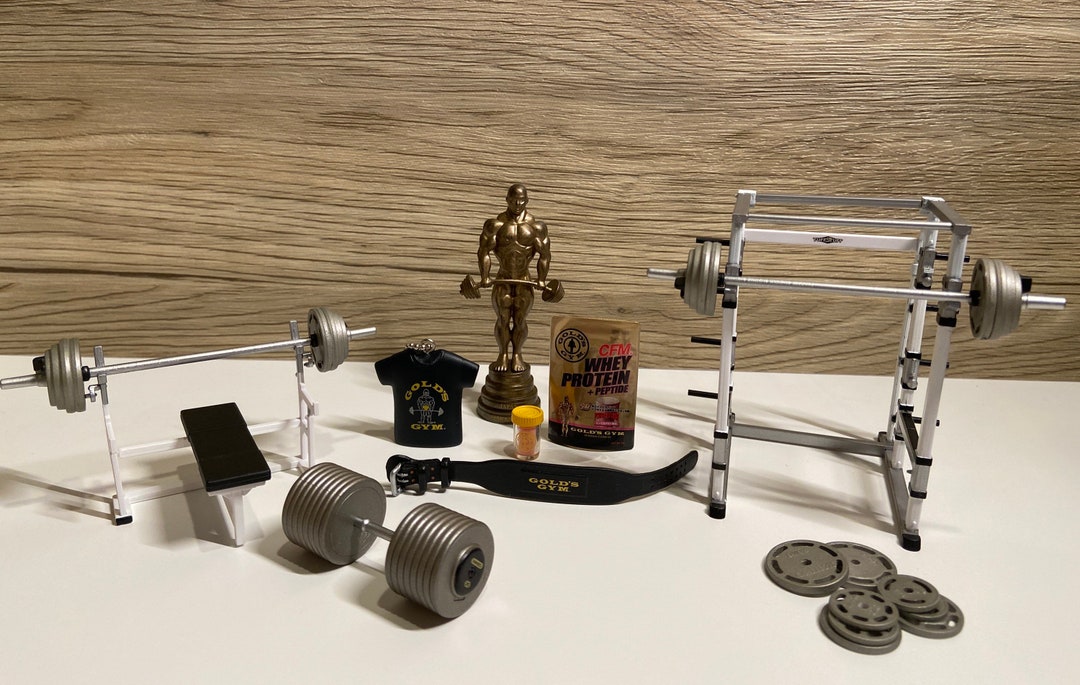 Buy Miniature Gym Equipment Weight Bar Weight Bench Dollhouse Miniature ...