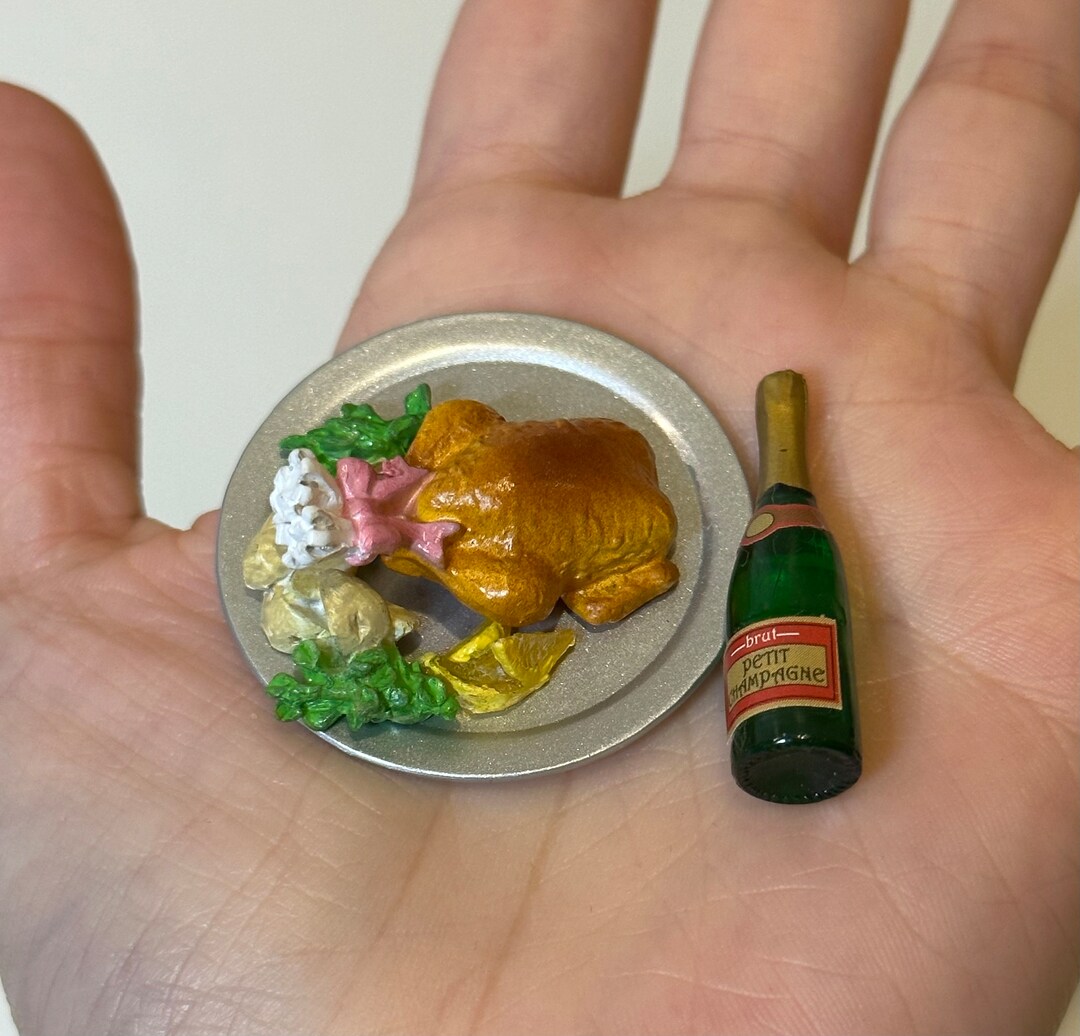 Vintage Re-ment Dollhouse Miniature Roast Chicken Champagne Kitchen ...