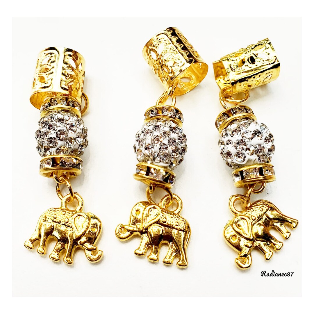 Gold Loc Bead Cuffs, Elephant Loc Braid Twists Jewelry, Set of 3, Gold ...