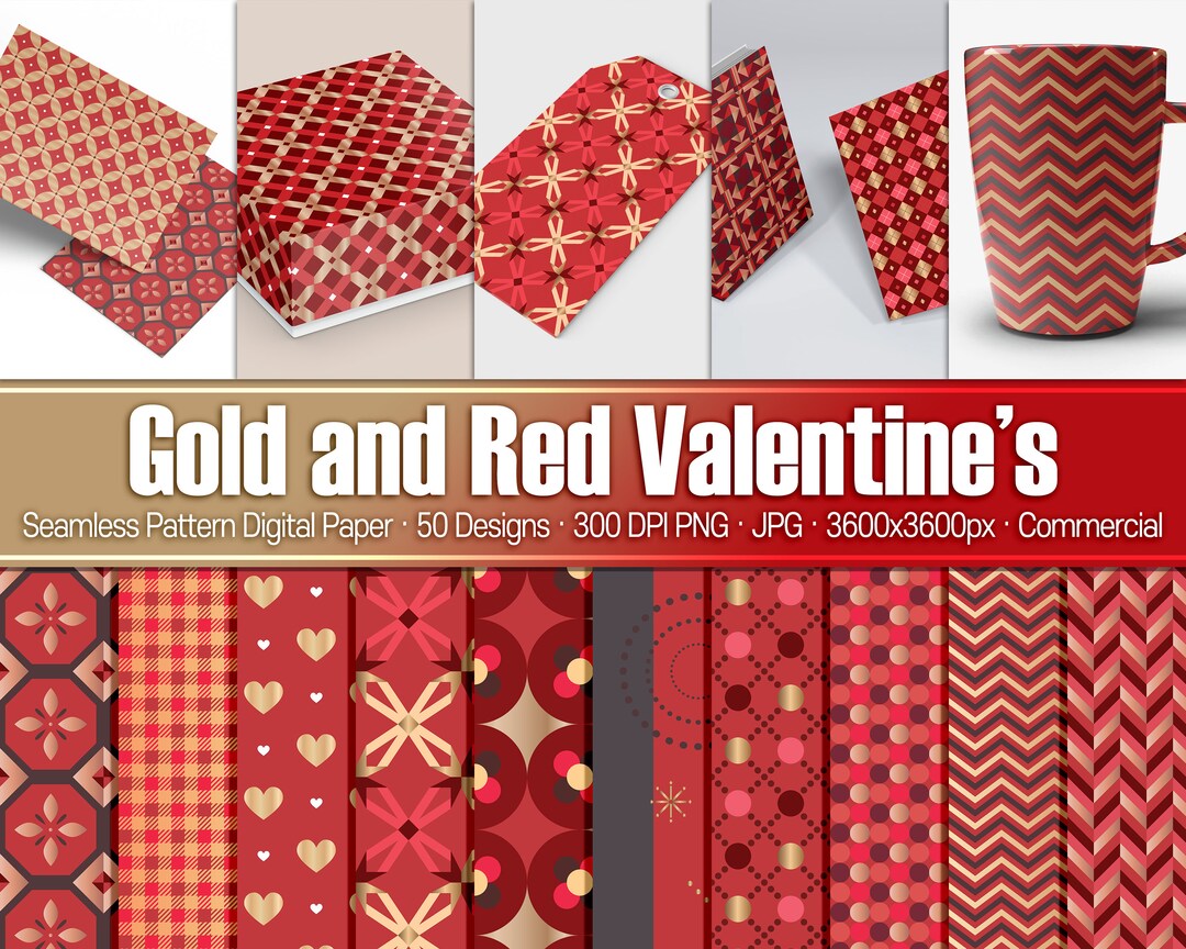 50 Gold and Red Seamless Pattern Digital Paper Pack Plaid - Etsy