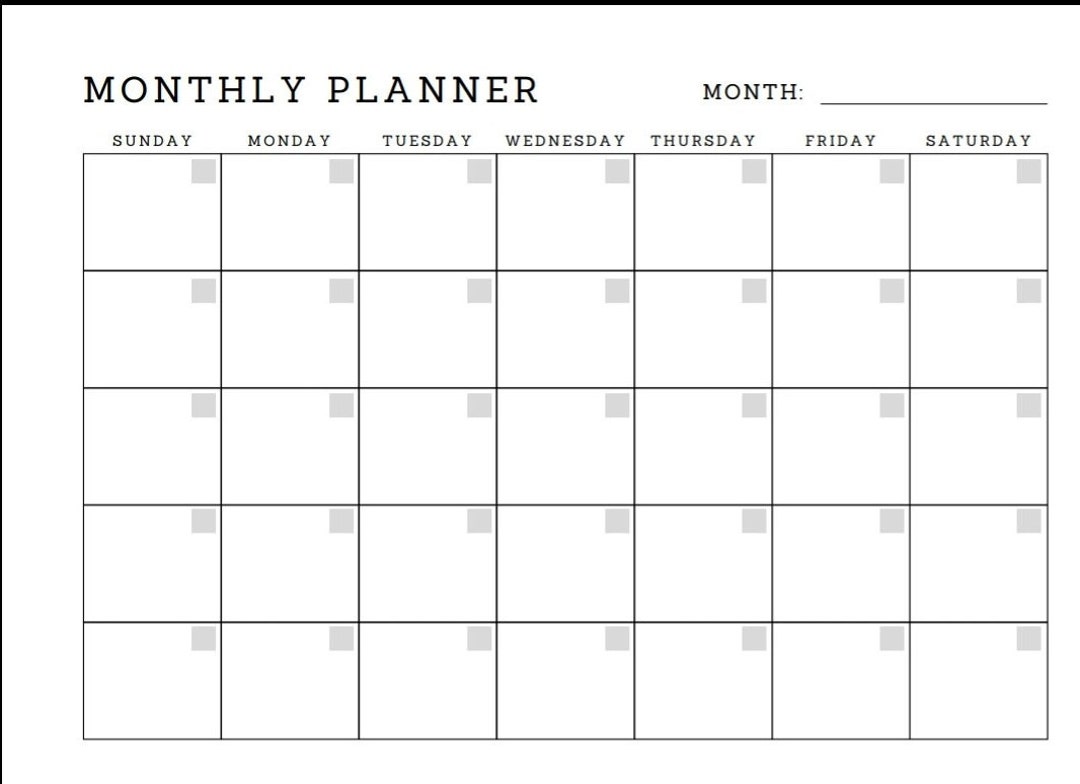 Blank Printable Monthly Planner - Etsy