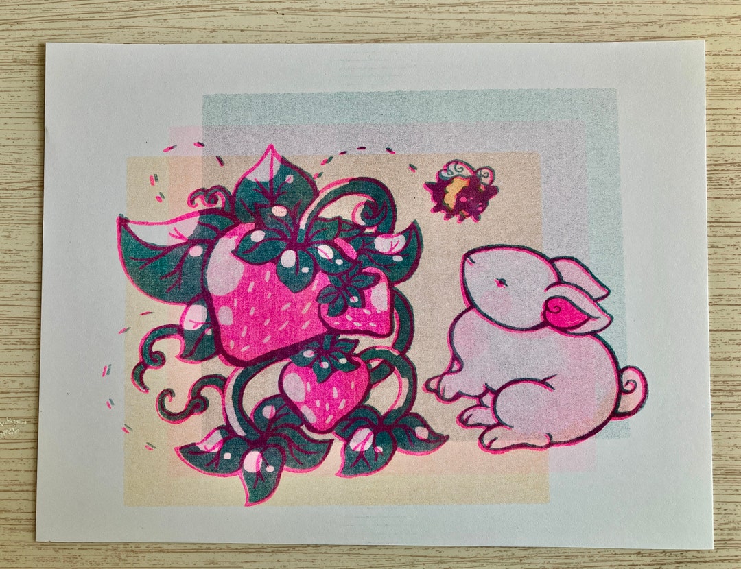 Strawberry Garden Risograph Prints - Etsy
