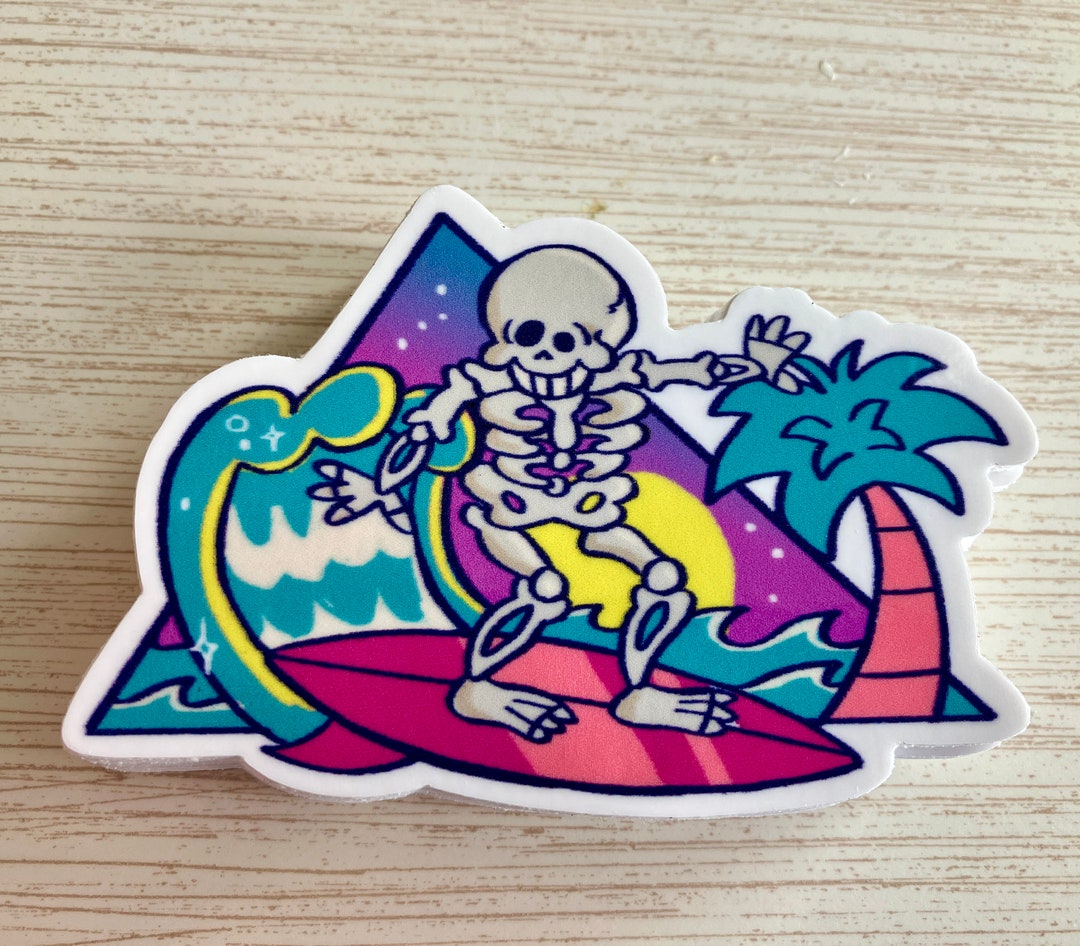 Surfing Skeleton Vaporwave | Vinyl Sticker - Etsy
