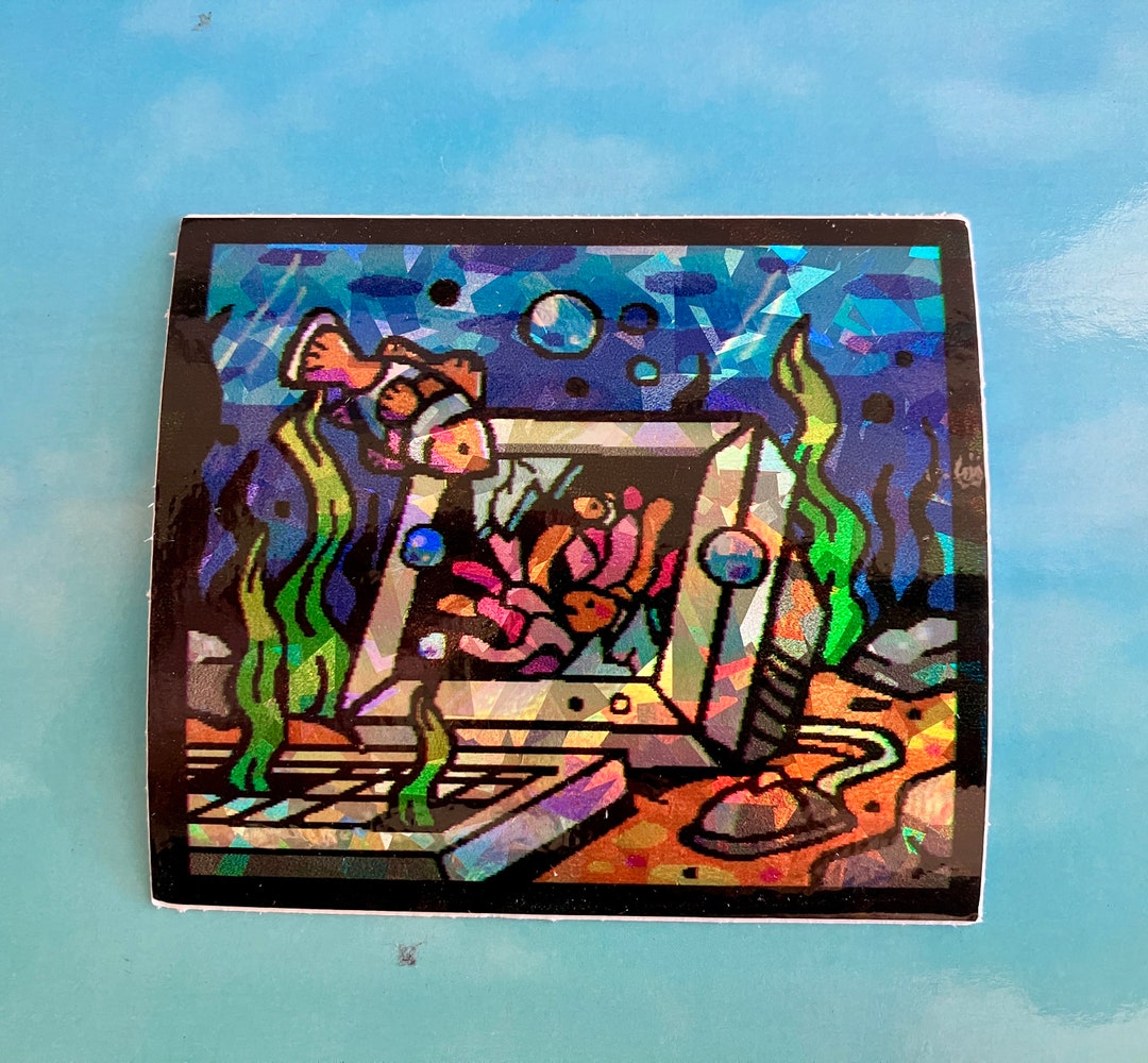 Frutiger Aero Computer Fish | Holographic Vinyl Sticker - Etsy