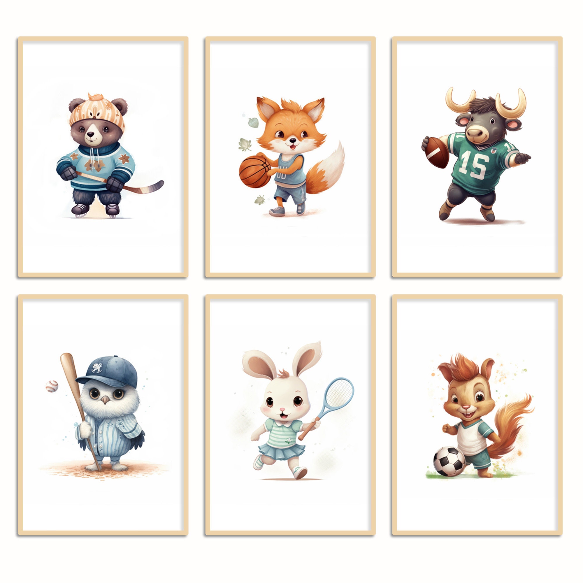 Animal Sport Prints, Sport Nursery Decor Boy, Sporty Animals Print ...
