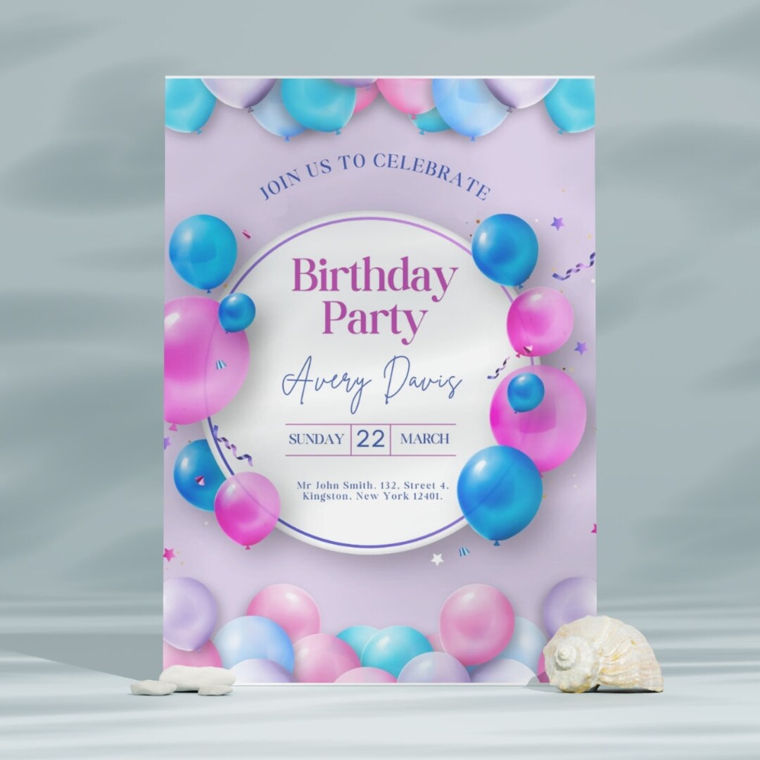 Cute Birthday Invitation Template With Party Balloons Customizable and ...