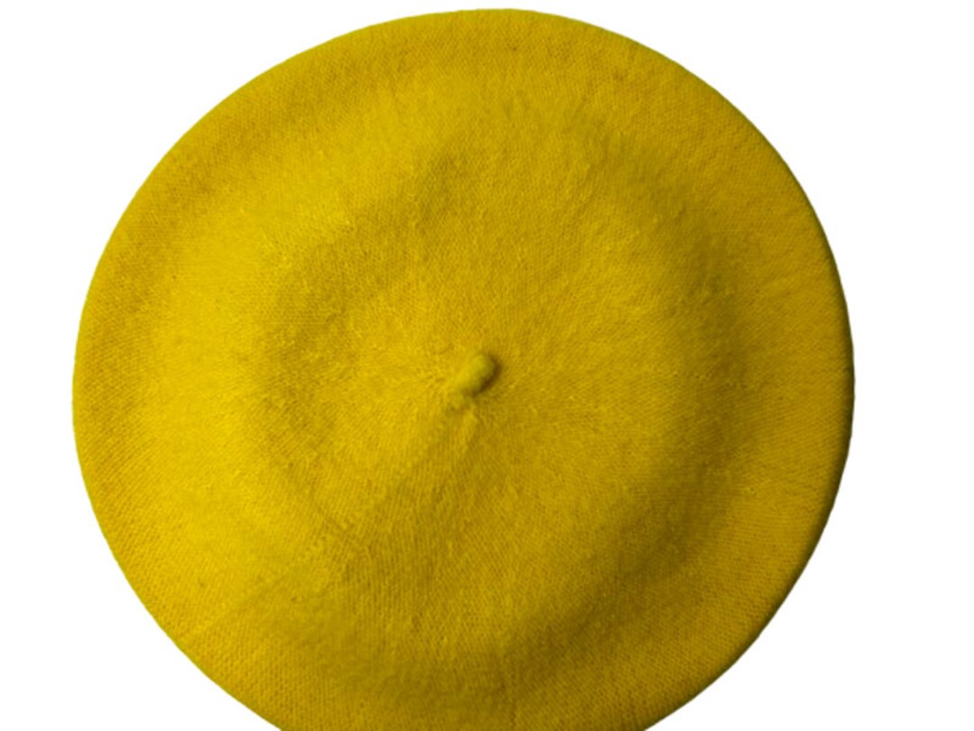 Bright Yellow Vintage French Beret Hat Wool, Solid Color Beret, Fall ...