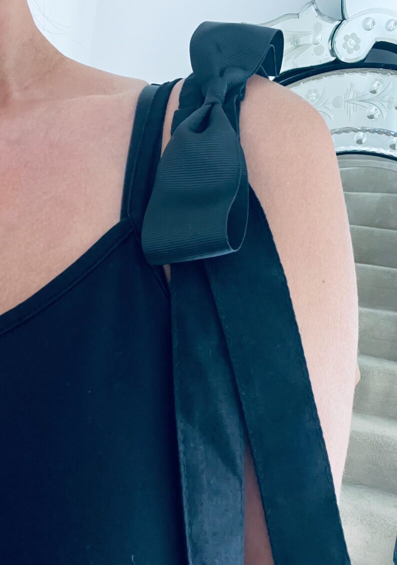 Black Grosgrain Ribbon Bow Detail Strap Shoulder Tote Bag - Etsy