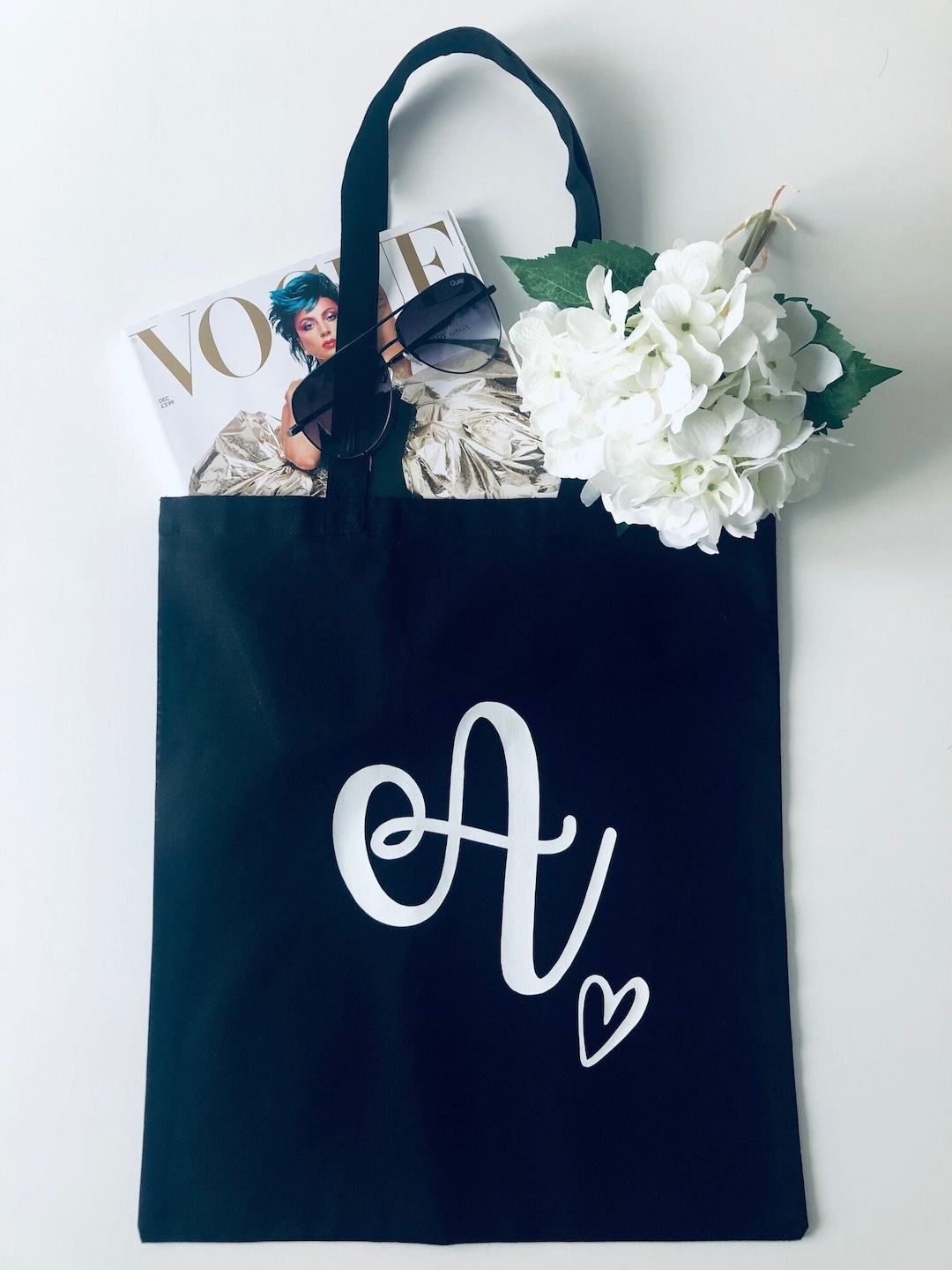 Personalised Letter Alphabet Initial Black Cotton Tote Bag - Etsy