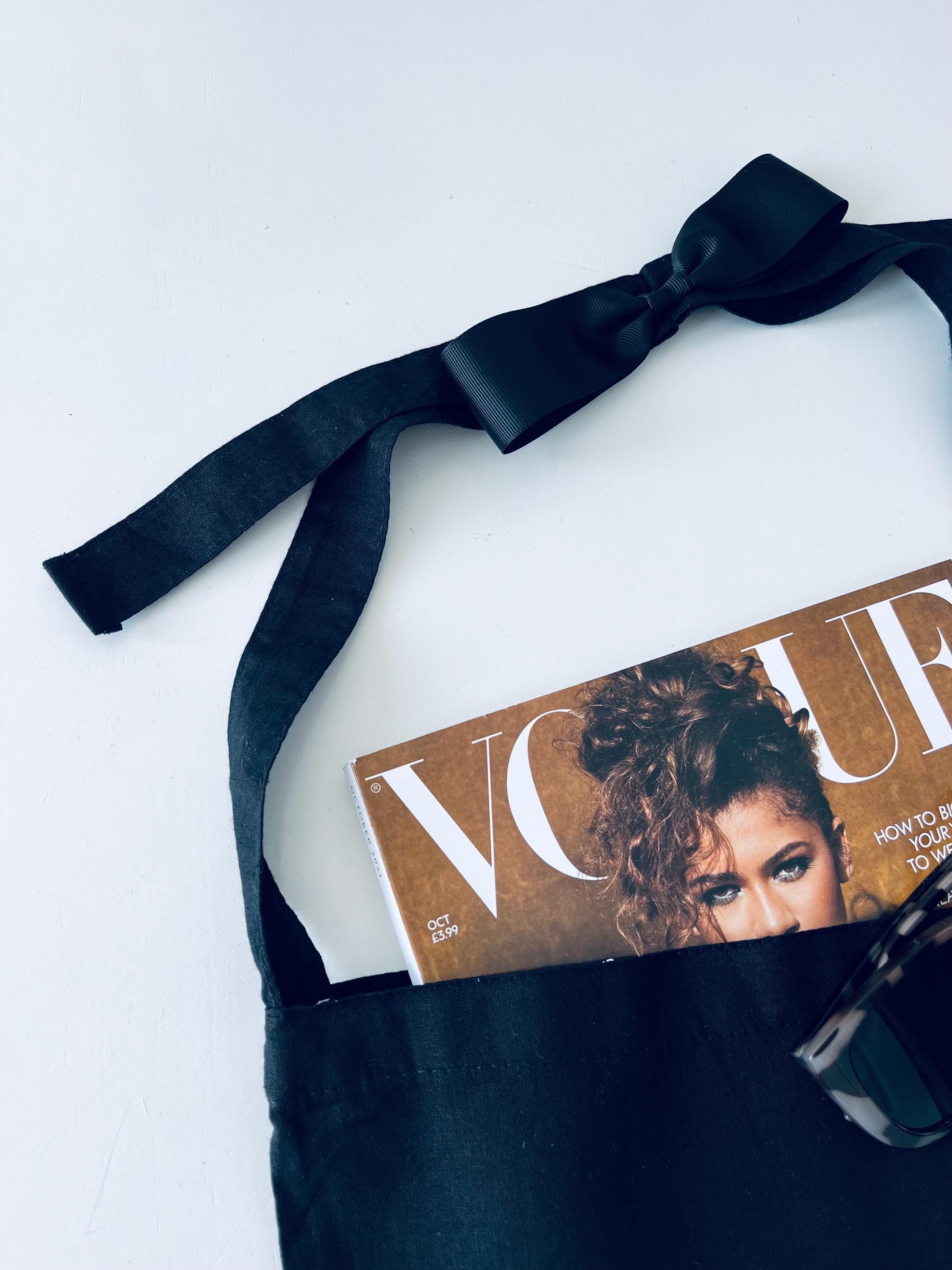 Black Grosgrain Ribbon Bow Detail Strap Shoulder Tote Bag - Etsy