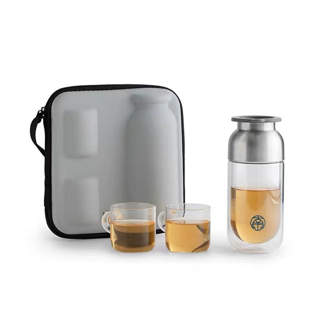Minimalist Travel Tea Set for Two 1 Double Layer Glass Teapot, 2 Cups ...