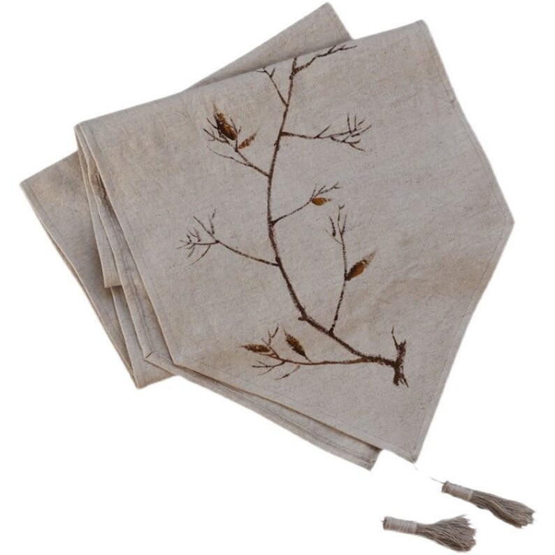 French Embroidered Rustic Linen Tea Table Runner With - Etsy