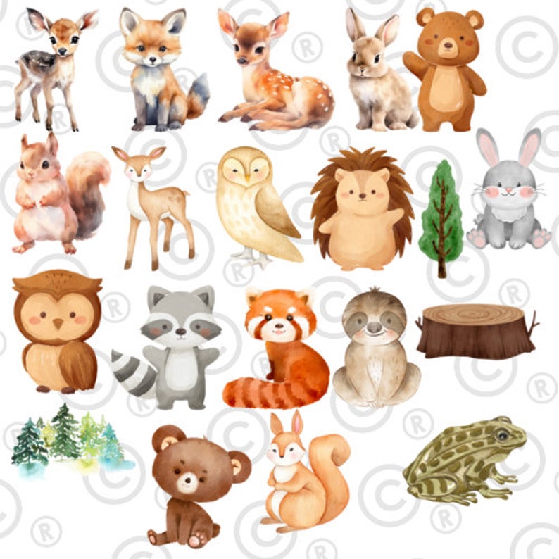 Woodland Animals Watercolor Clipart, Forest Animals Clip Art, Nursery ...