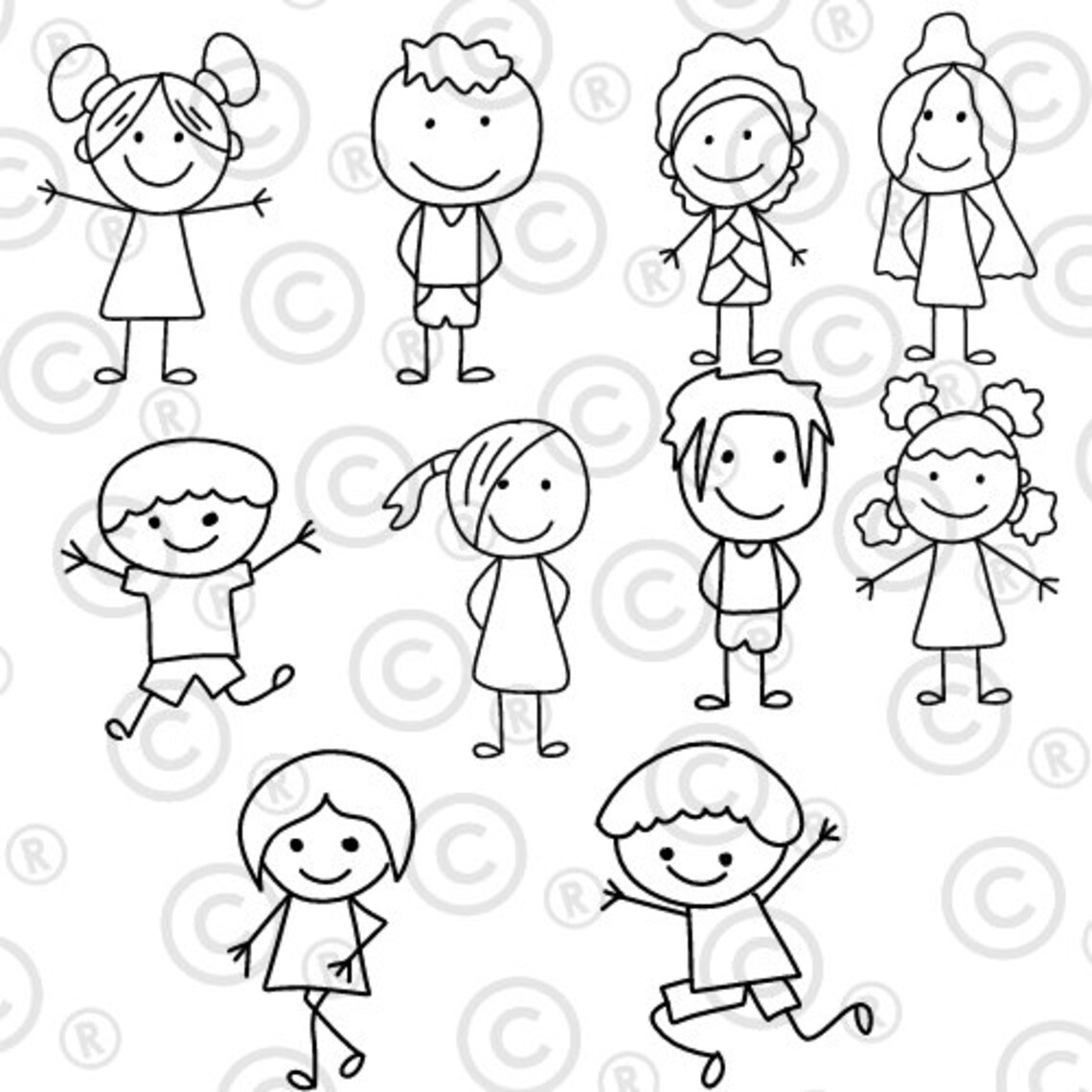 10 PACK Stick Figures Svg File Stick Boy Clipart Stick Girl Png Stick ...