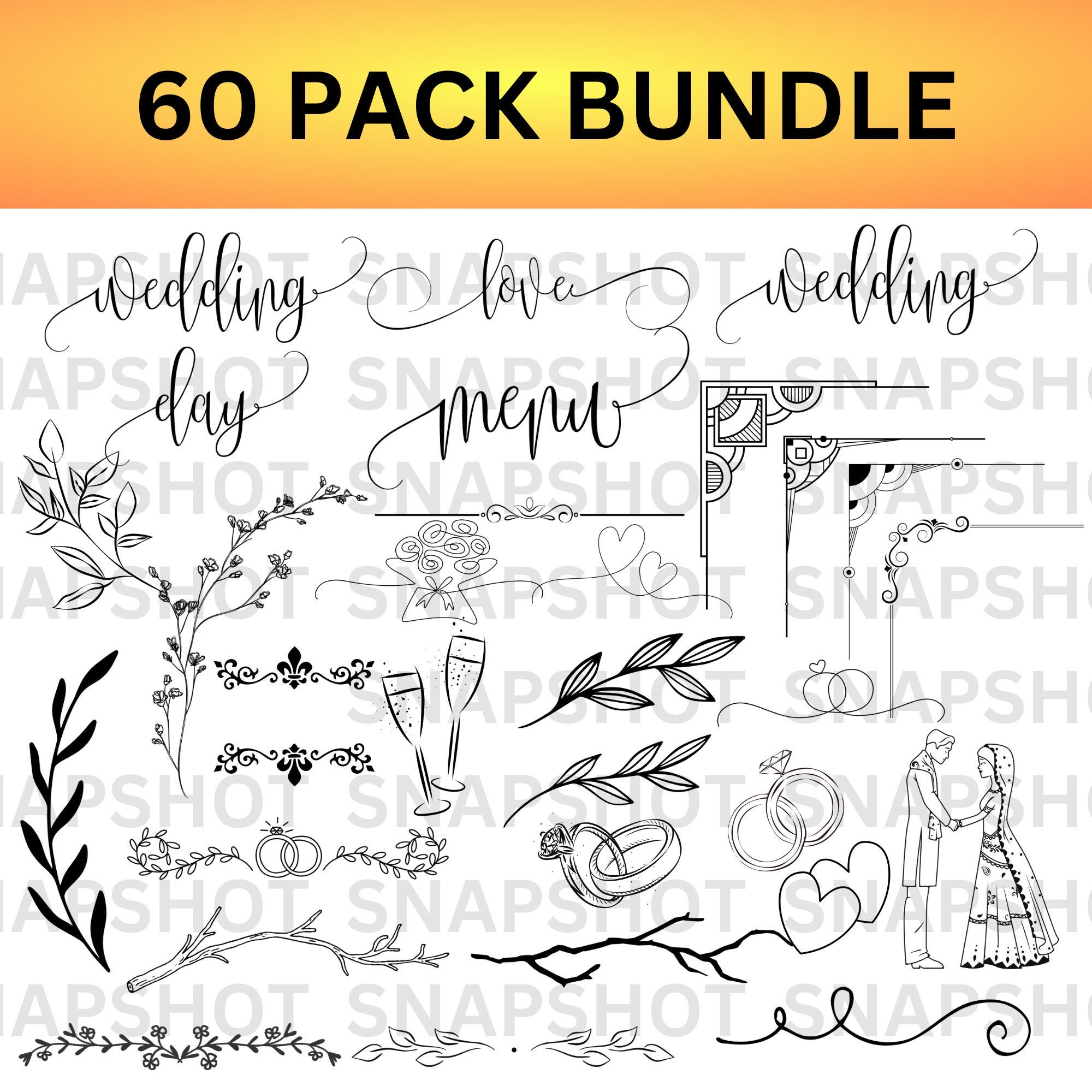 60 Wedding Svg, Ornament SVG, Vector, Clipart, Calligraphy, Silhouette ...