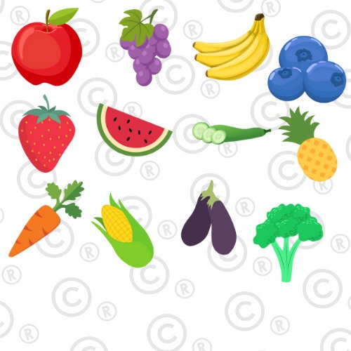 Fruit & Vegetables Clipart Clip Art Set of Pineapple, Banana, Carrot ...