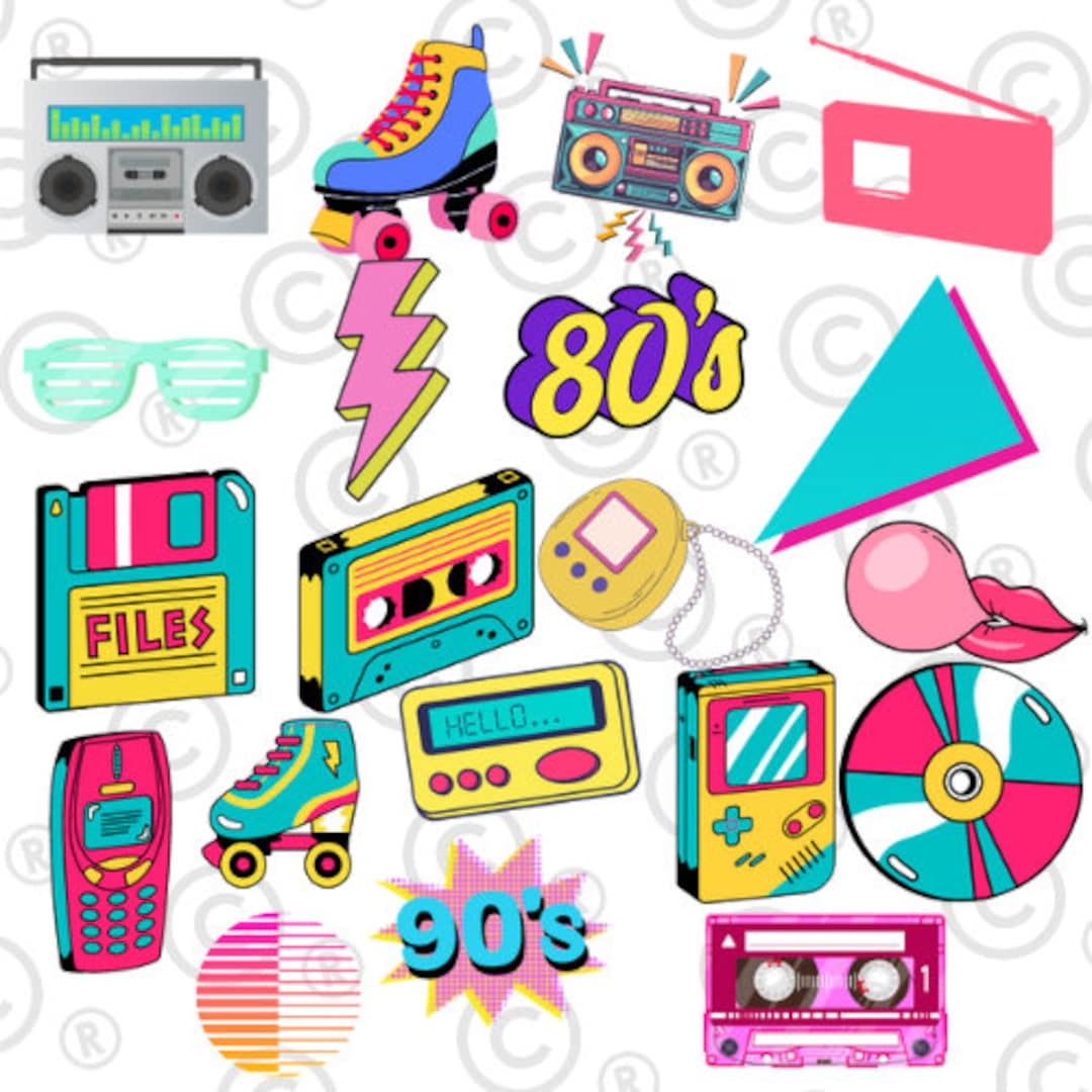 80s Clipart Eighties Clipart, Hand Drawn Illustrations, 80's & 90s ...