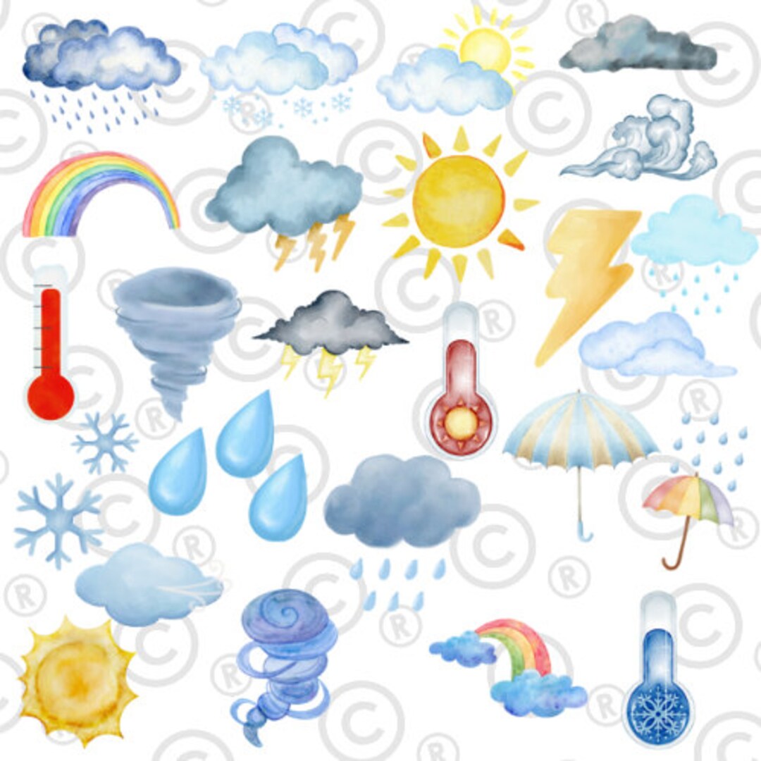 Watercolor Weather Clipart Clouds Download Instant Download Rainbow ...