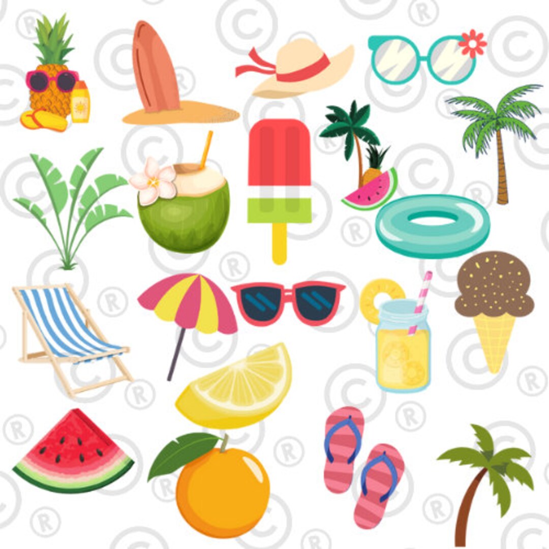 Tropical Fun Clipart Set Flamingo Clip Art, Pineapple, Coconut, Summer ...