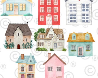 Watercolor Houses Clipart / Home Clipart / Cottage Clipart / House ...