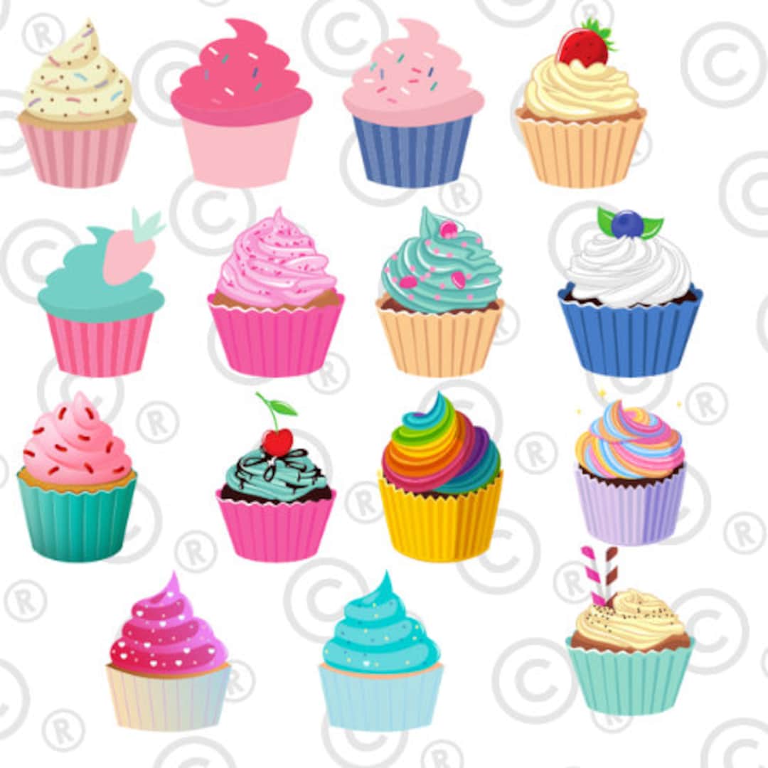 Cupcakes Clipart Set Clip Art Set of Cupcakes Instant Download ...