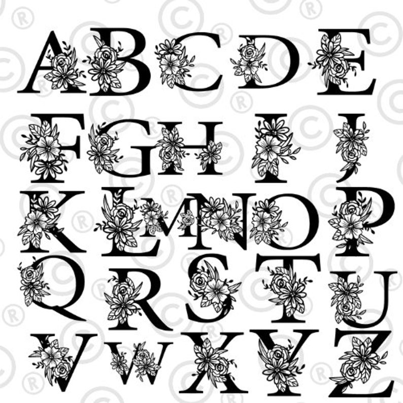 Rose Floral Alphabet and Numbers SVG, Flower Monogram Frame Alphabet ...