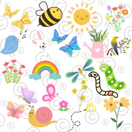 Spring Clipart Set Springtime Clip Art, Flowers and Gardening, Hand ...
