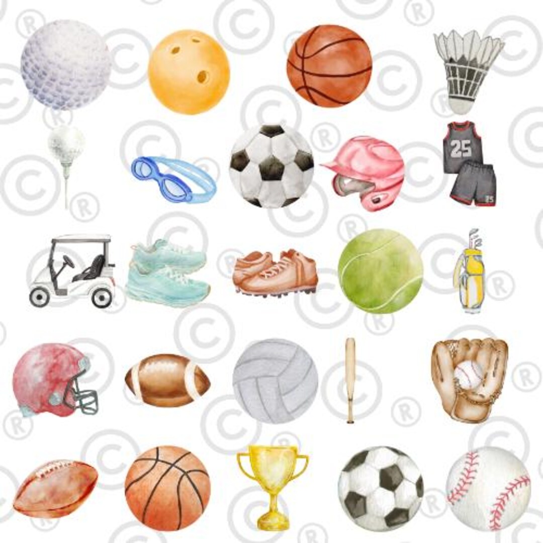 Watercolor Sports Clipart Watercolor Sports Balls Download Instant ...