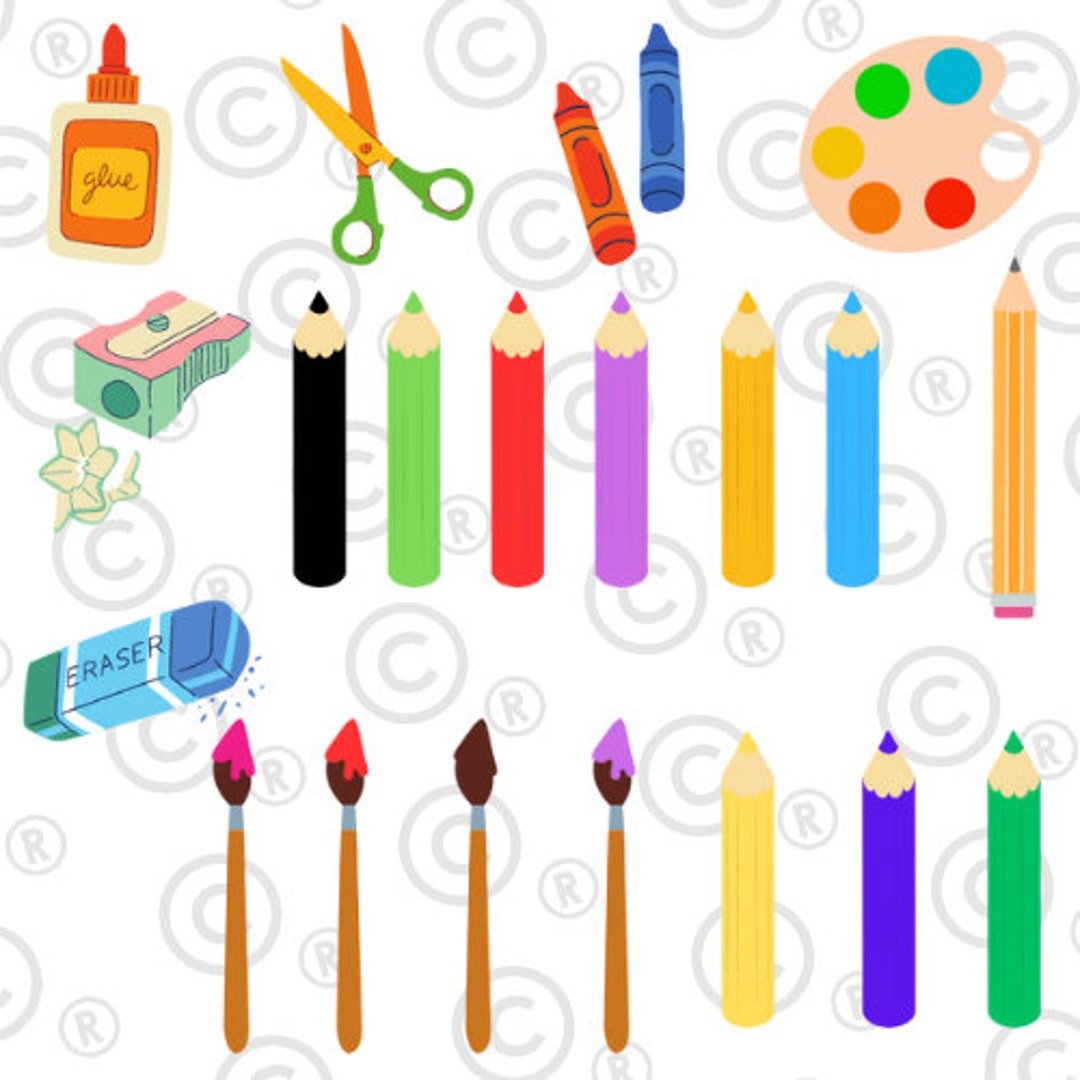 Art Supplies Clipart Set Painting, Drawing, Art, Glue, Crafting, Clip ...