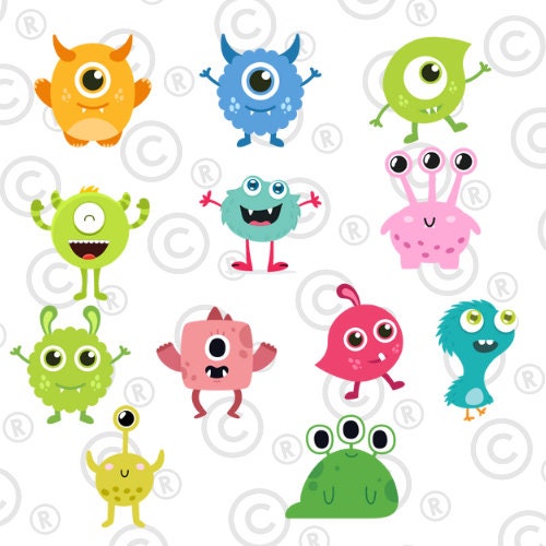 Monsters Clipart Set Clip Art Set of Cute Monsters, Monsters ...