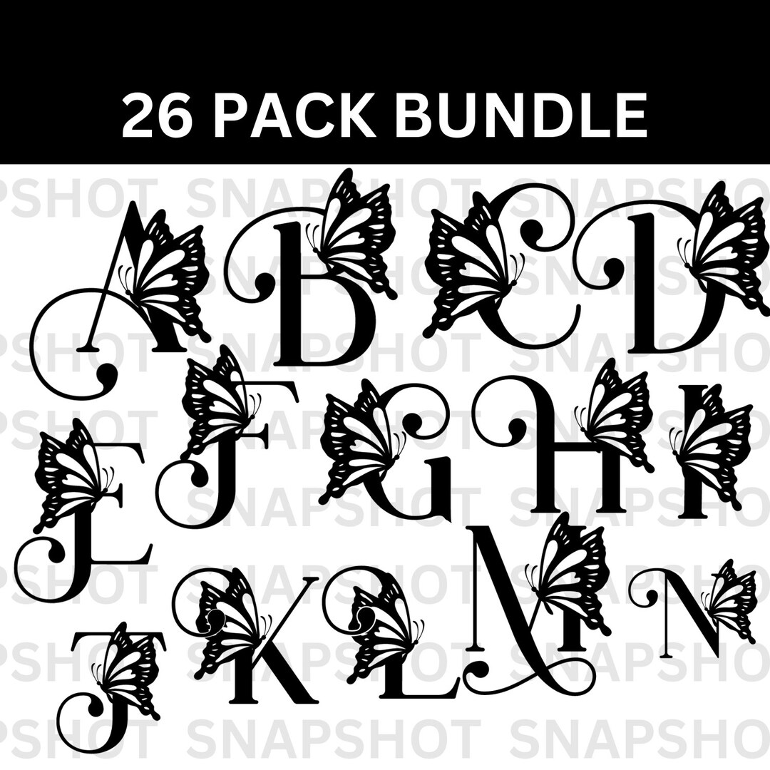 Butterfly Monogram Alphabet SVG, PNG, Monogram Frame Alphabet, Cut File ...