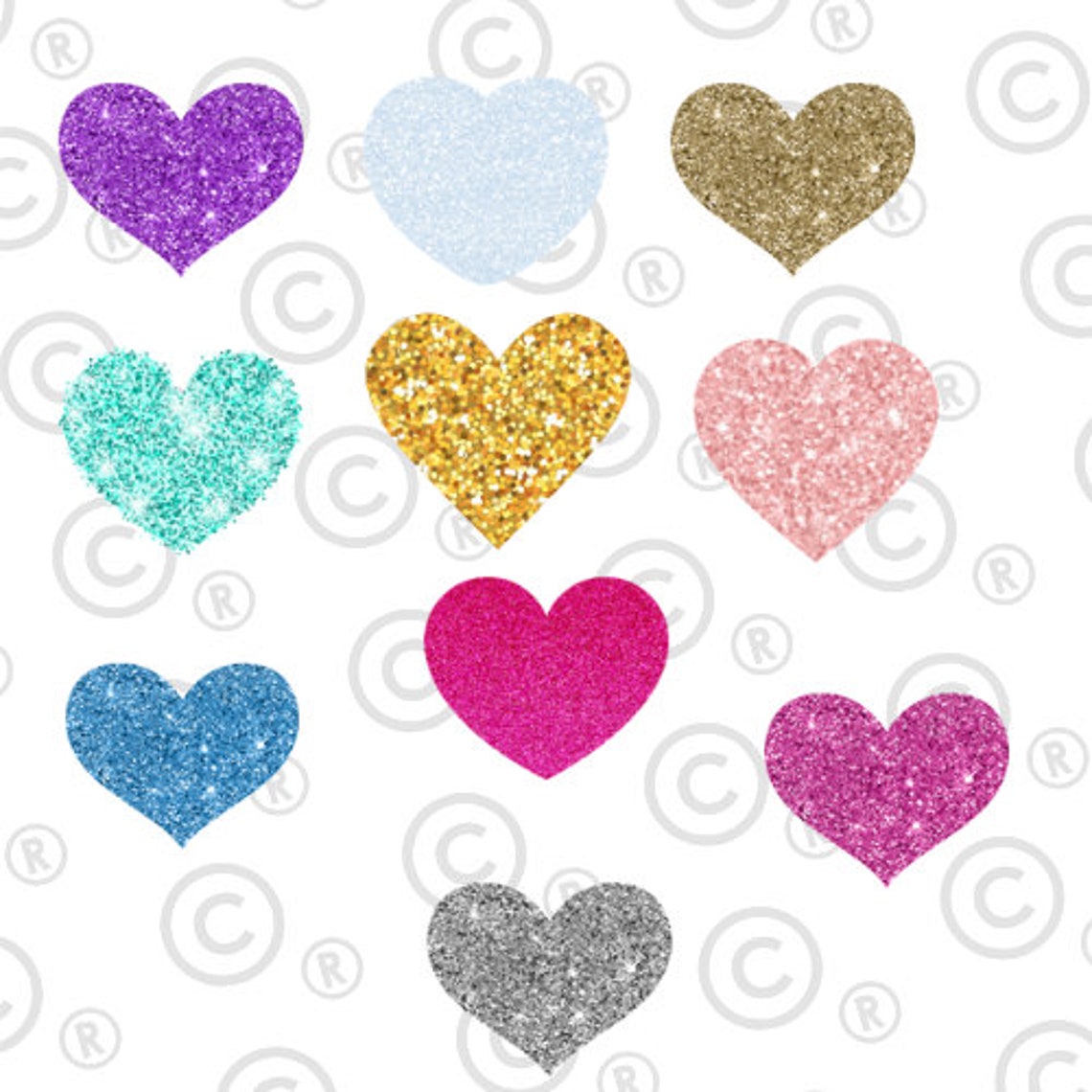 Glitter Hearts Clipart Set Clip Art Set of Rainbow Hearts, Glitter ...