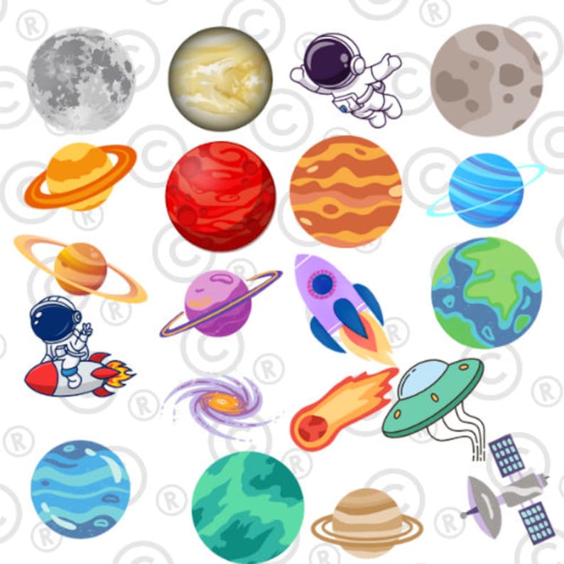 Outer Space Clipart Set, Planets Clipart Set, Planets PNG, Outer Space ...